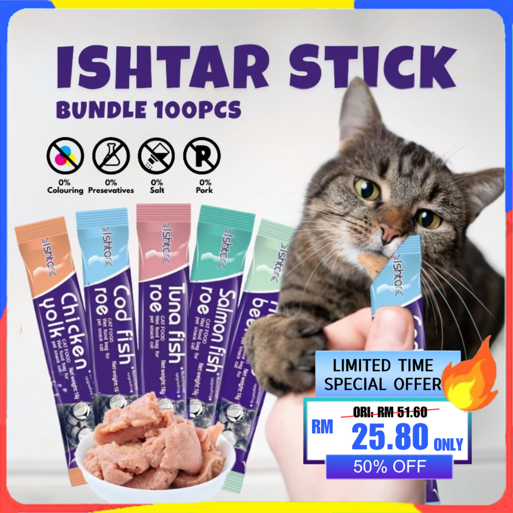 ISHTAR (100 PCS FREE 4PCS) Jajan Kucing Snek Makanan Ringan Kucing ...