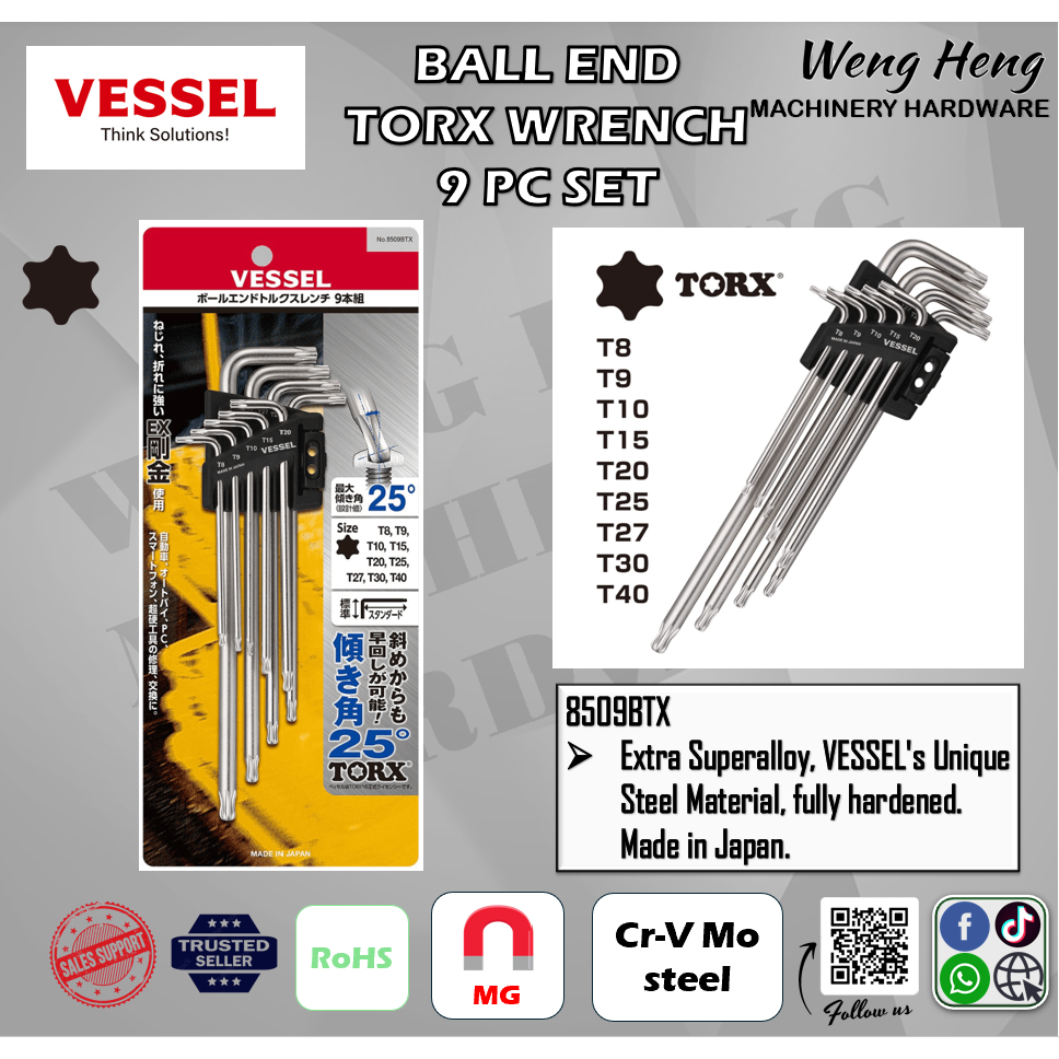 Vessel Ball End TORX Wrench 9-pc set - 8509BTX | Shopee Malaysia