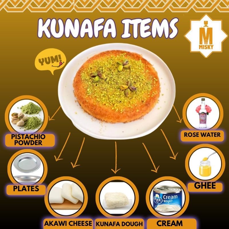 Kunafa making items/Kunafa Dough/Akkawi cheese/Geeh/pistachio powder ...