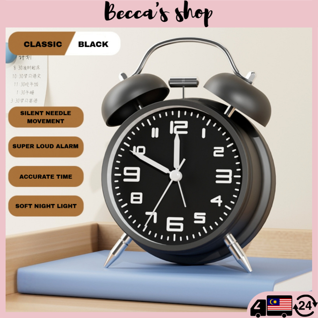 4 Inches Classic Retro Alarm Clock Twin Bell Mini Loud Analogue Bedside ...