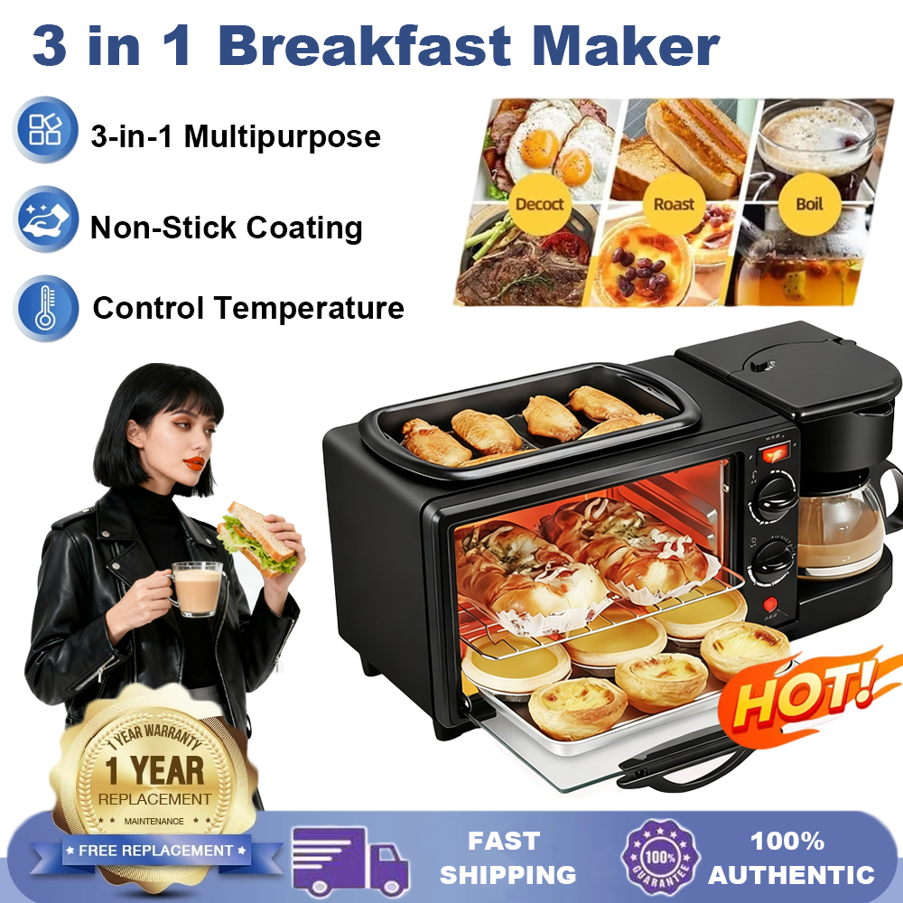 3 In 1 Breakfast Maker Toaster Coffee Machine Oven Electric Frying ...