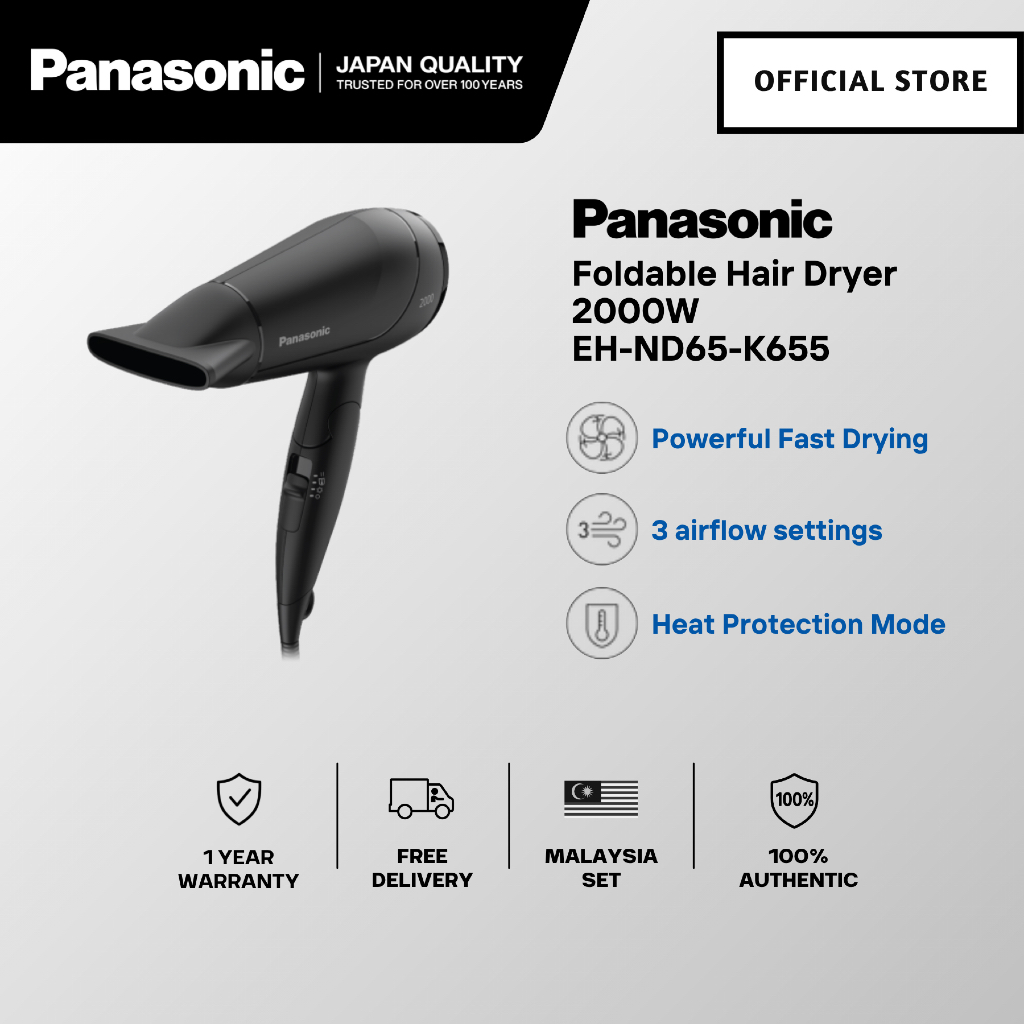 Panasonic Hair Dryer EH-ND65 Heat Protection Fast Drying Foldable Hair ...