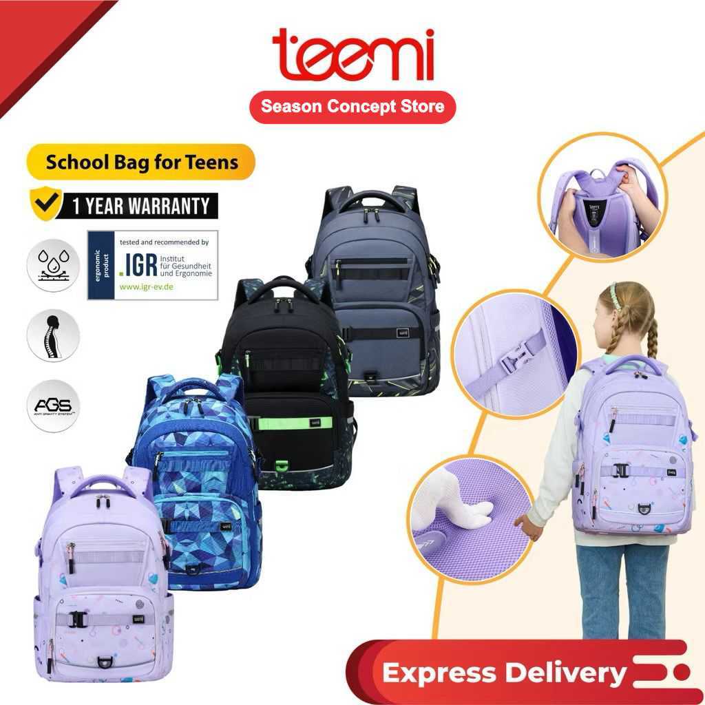 TEEMI PRIME HoppiPac - SkyBlaze 45.5cm Beg Sekolah Rendah Menengah Kids ...