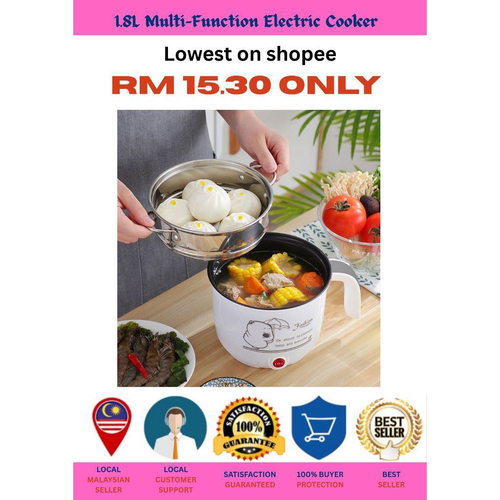 1.8L Multi-Function Electric Cooker With Non-Stick Pot Compact Multi ...
