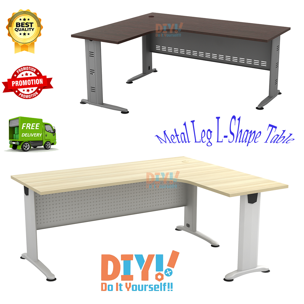 Metal Leg L-Shape Table / Office Table / Writing Table / Meja Pejabat L ...