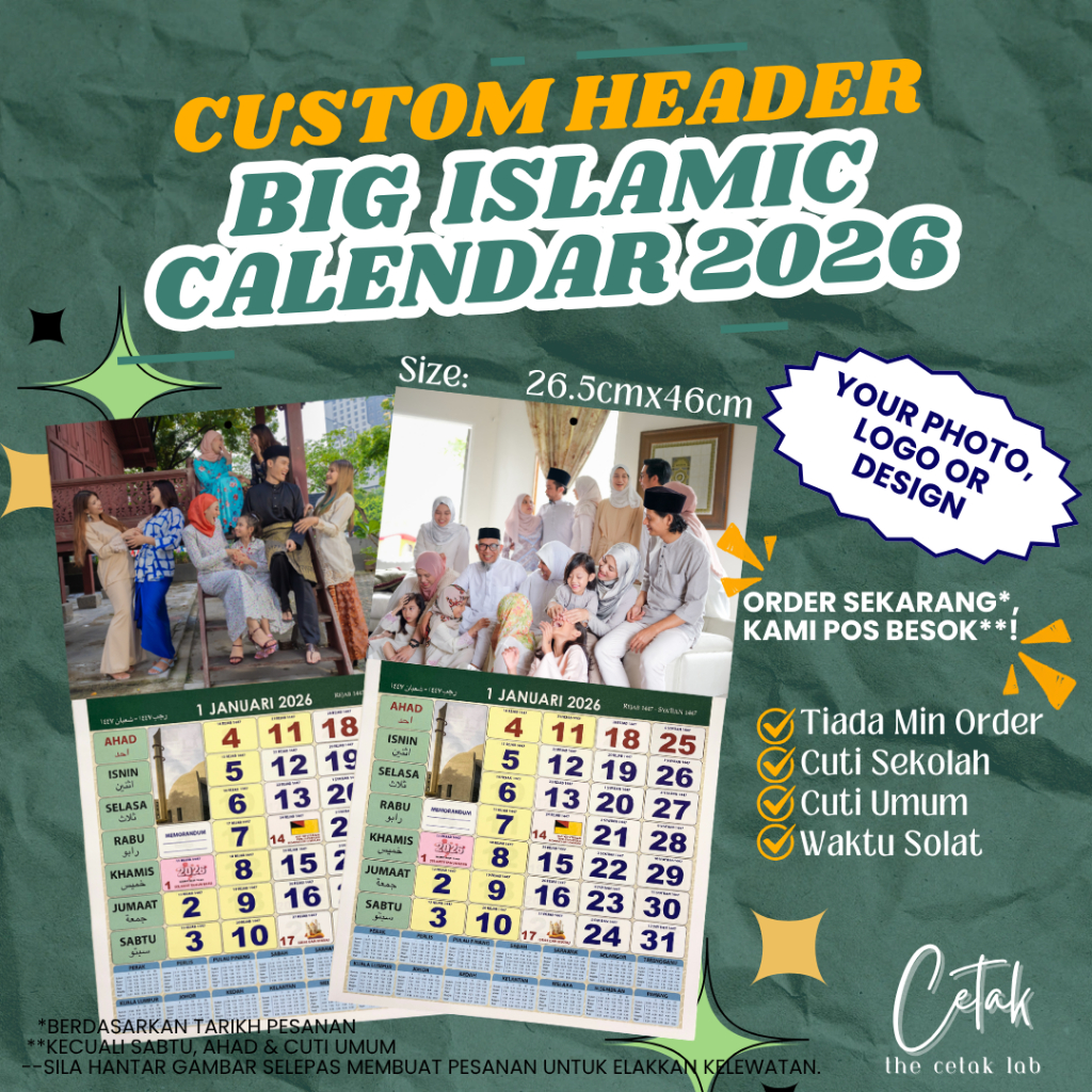 【2026 Big Kalendar Islamic】Wall Calendar [Custom Header Gambar Sendiri ...