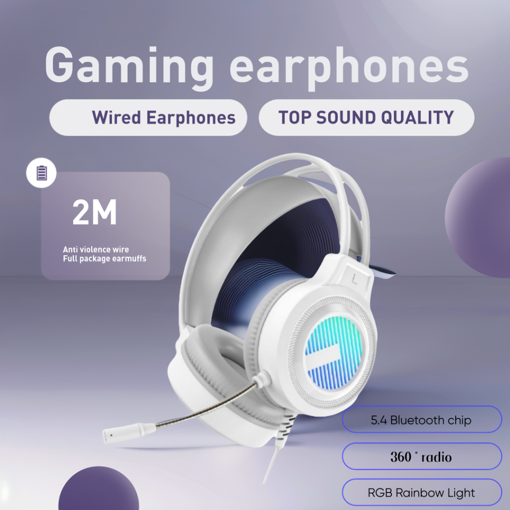 Gaming wired stereo headset built-in noise reduction microphone ...
