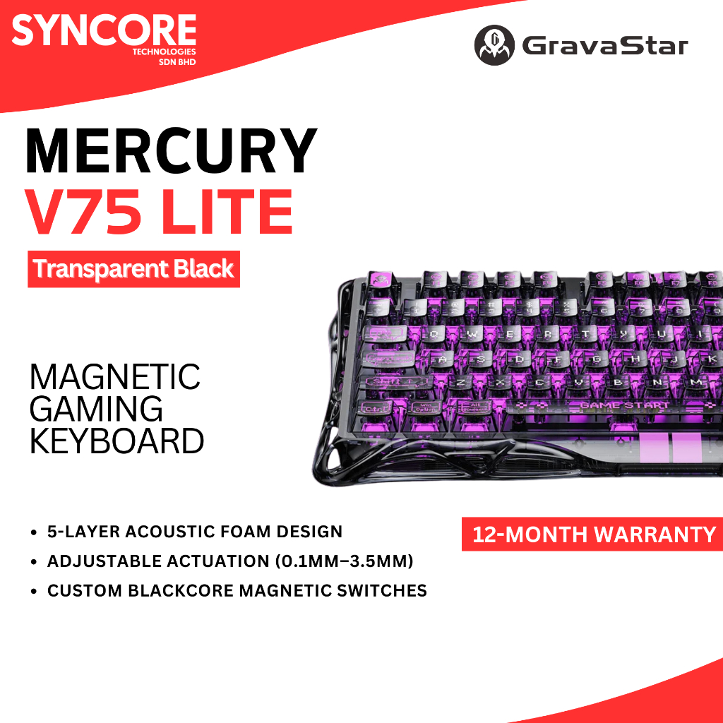 GravaStar Mercury V75 Lite - Transparent Black 75% RGB Aluminum HE ...
