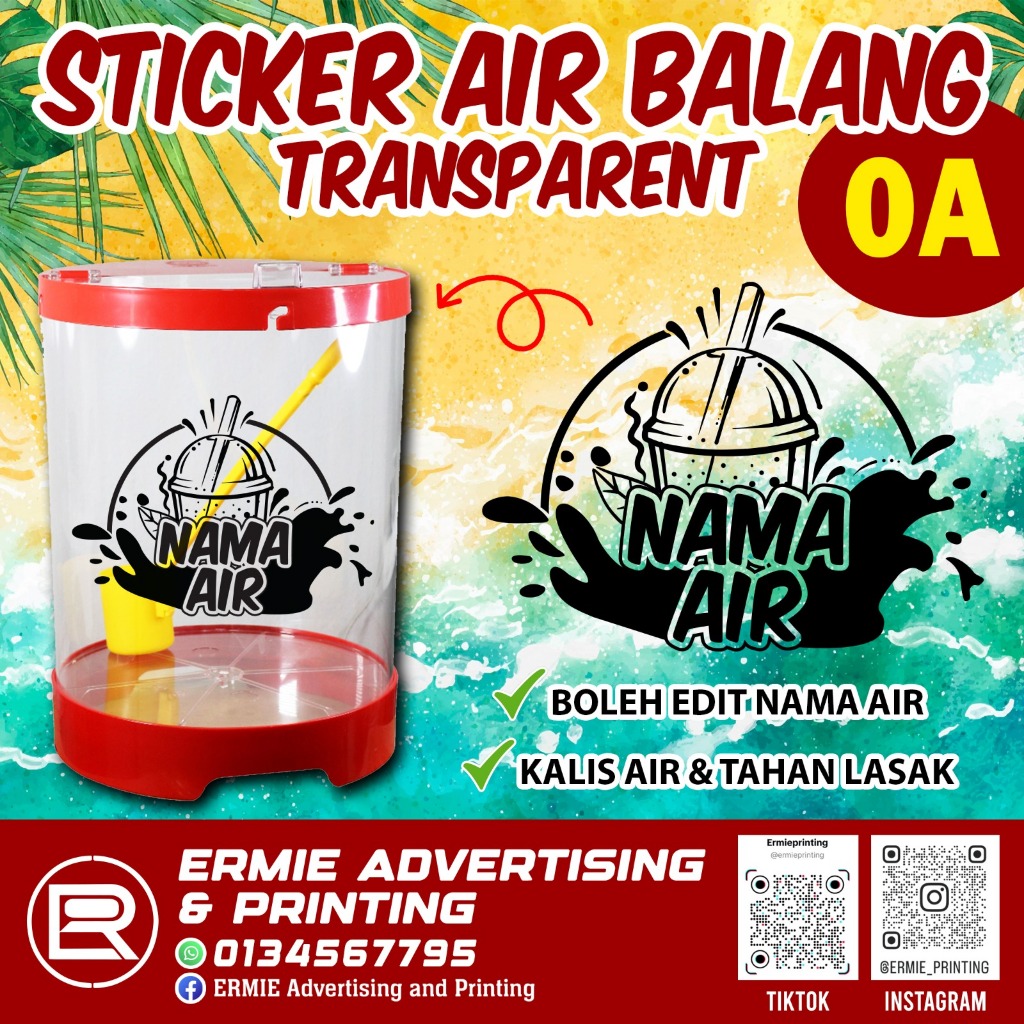STICKER AIR BALANG VIRAL TRANSPRENT BOLEH PILIH DESIGN DAN EDIT NAMA ...