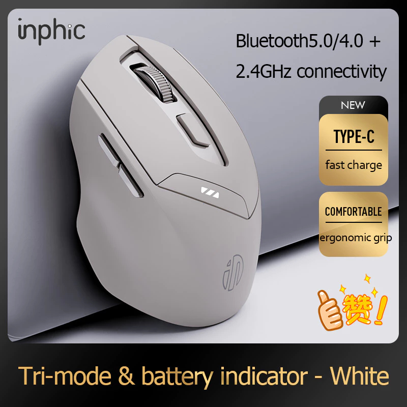 Inphic DR6 Wireless Bluetooth Mouse Rechargeable 2.4G + BT5.0/4.0 Tri ...