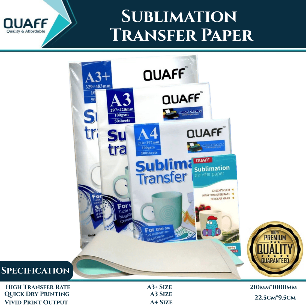 QUAFF Quick Dry Universal Sublimation Heat Transfer Paper | A4/A3 Size ...