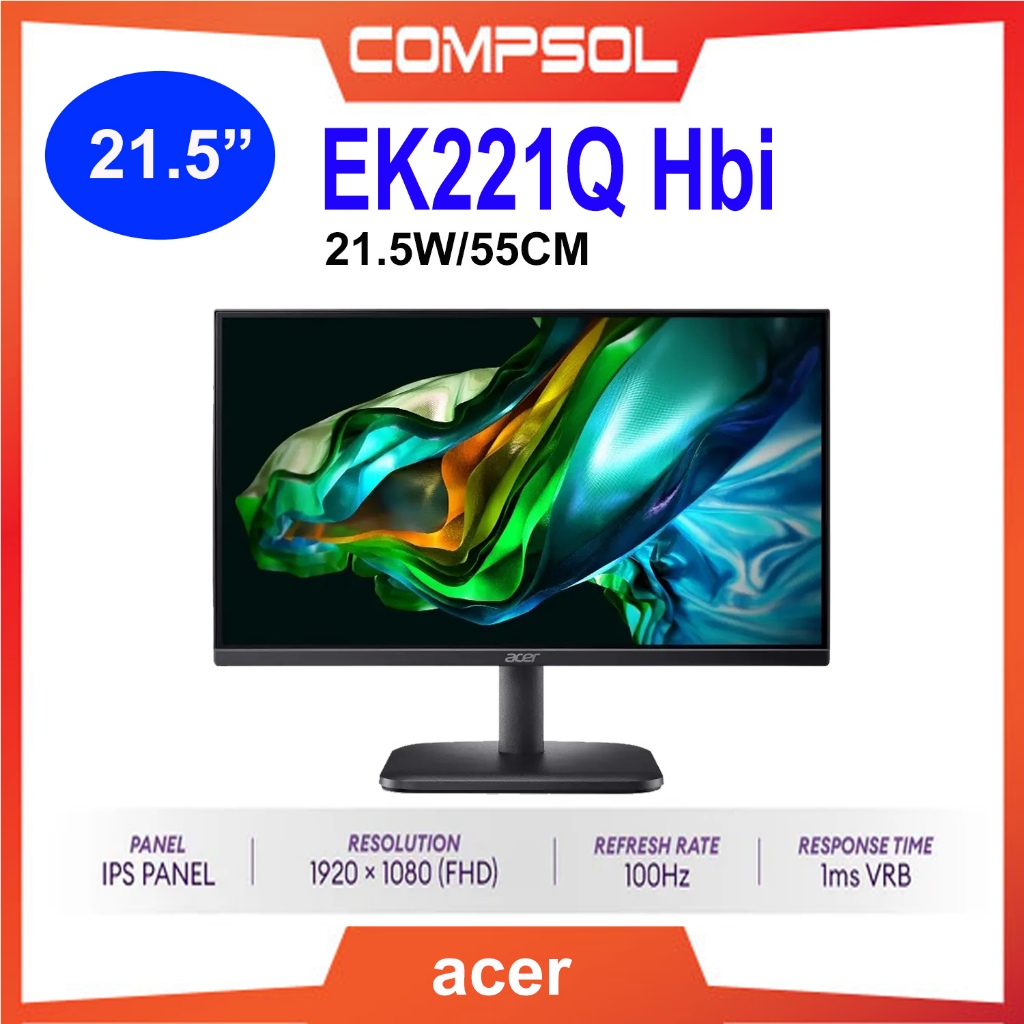 Acer EK221Q Hbi 21.5" 100Hz 55CM 1MS VA Hdmi Vga FHD Monitor | Shopee ...