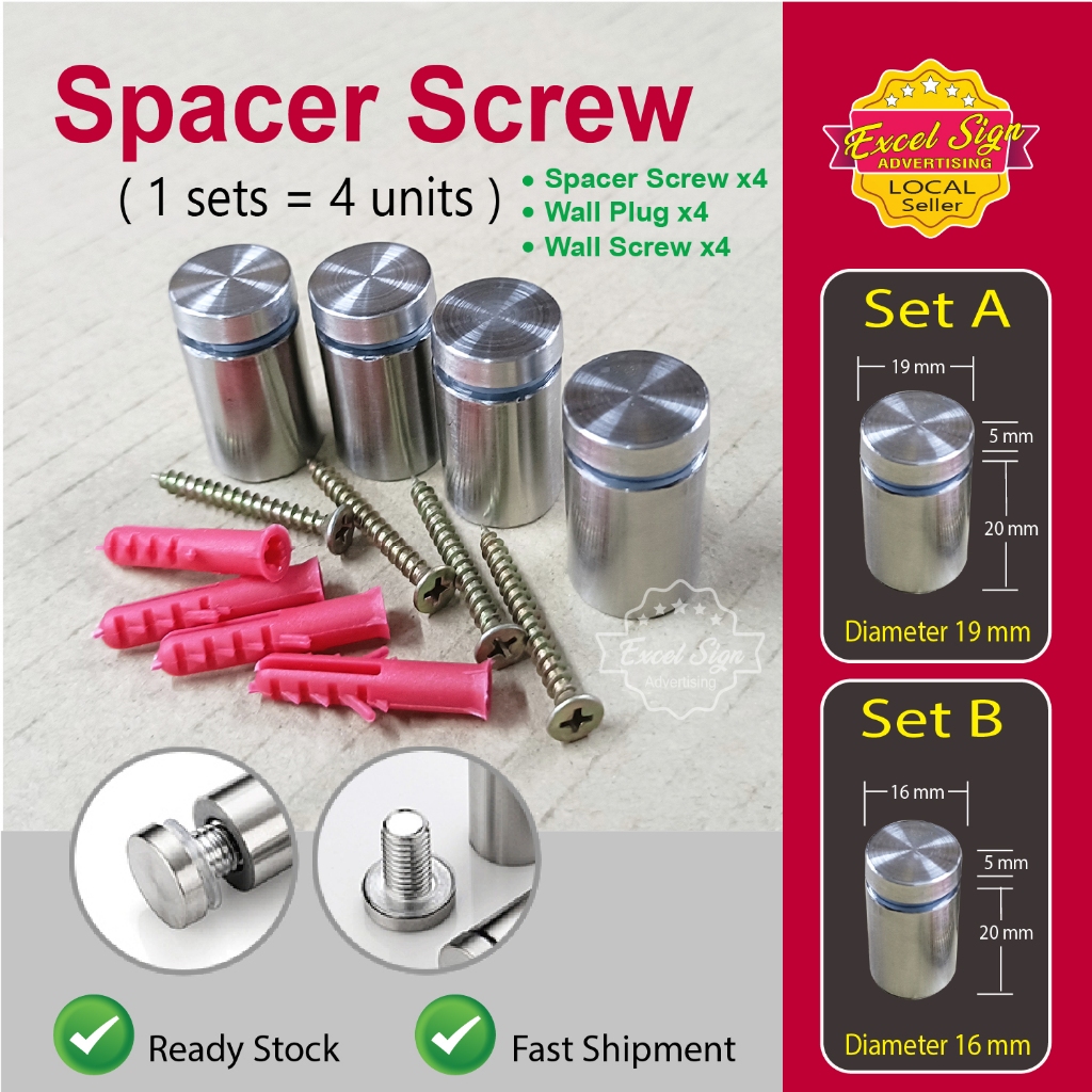 Spacer Screw / Wall Mount Standoff Screw / Wall Signage Screw | Shopee ...
