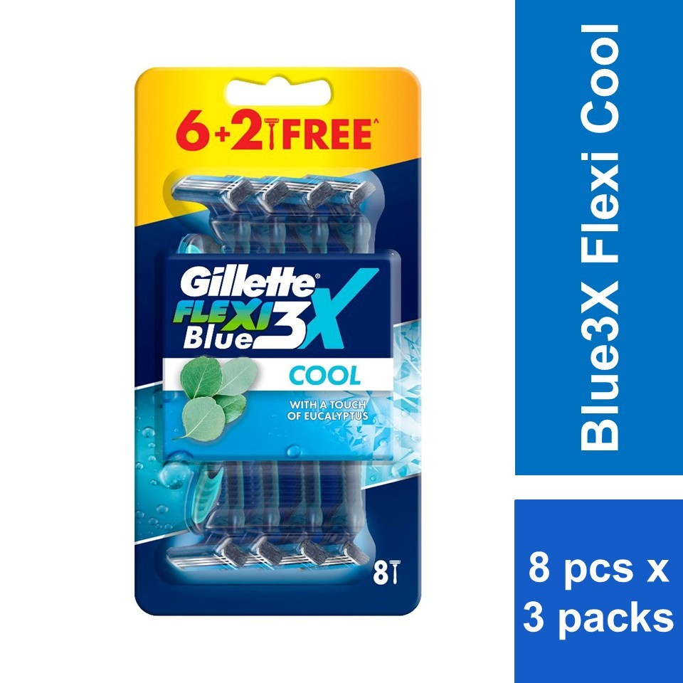 [Bundle of 3] Gillette Blue3X Flexi COOL Disposable Razor, 8 pack ...