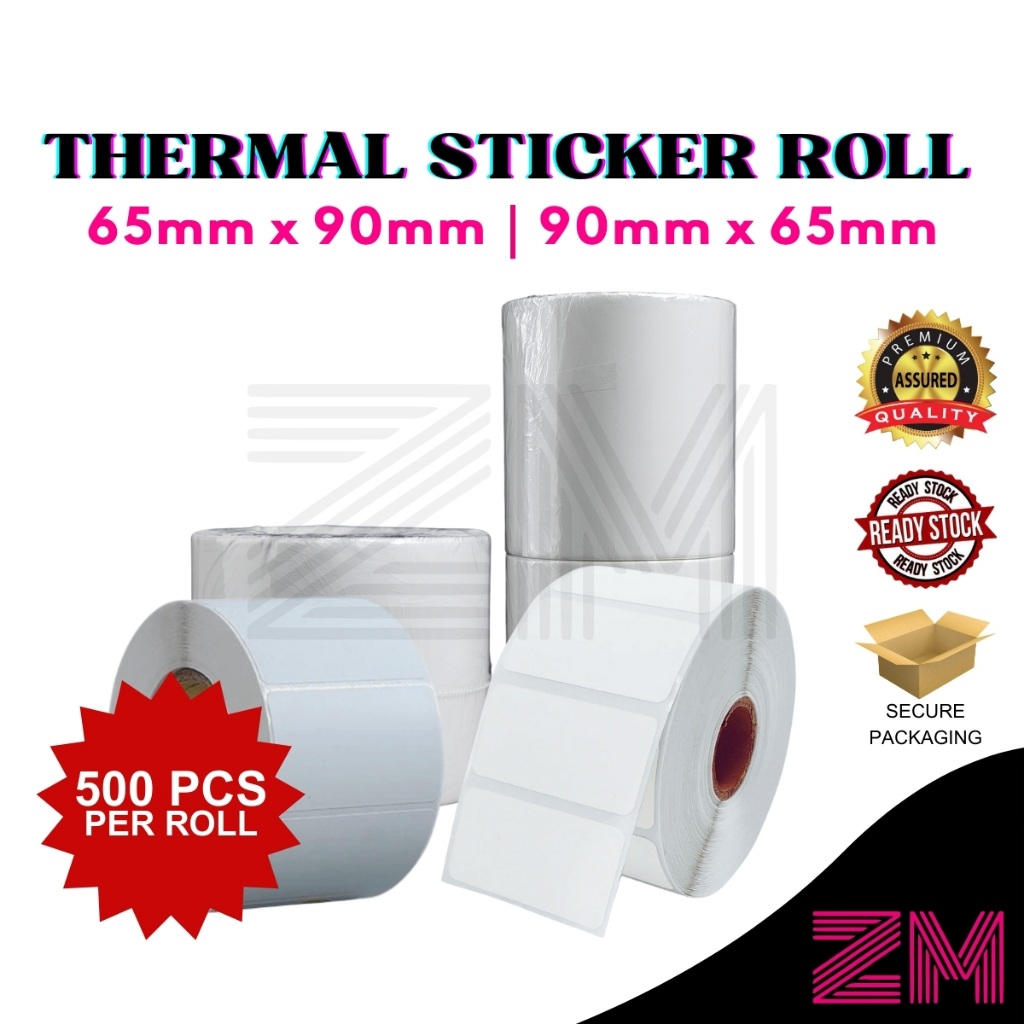 Thermal Label Waybill Sticker Roll (65mm x 90mm/ 90mm x 65mm / 500pcs ...