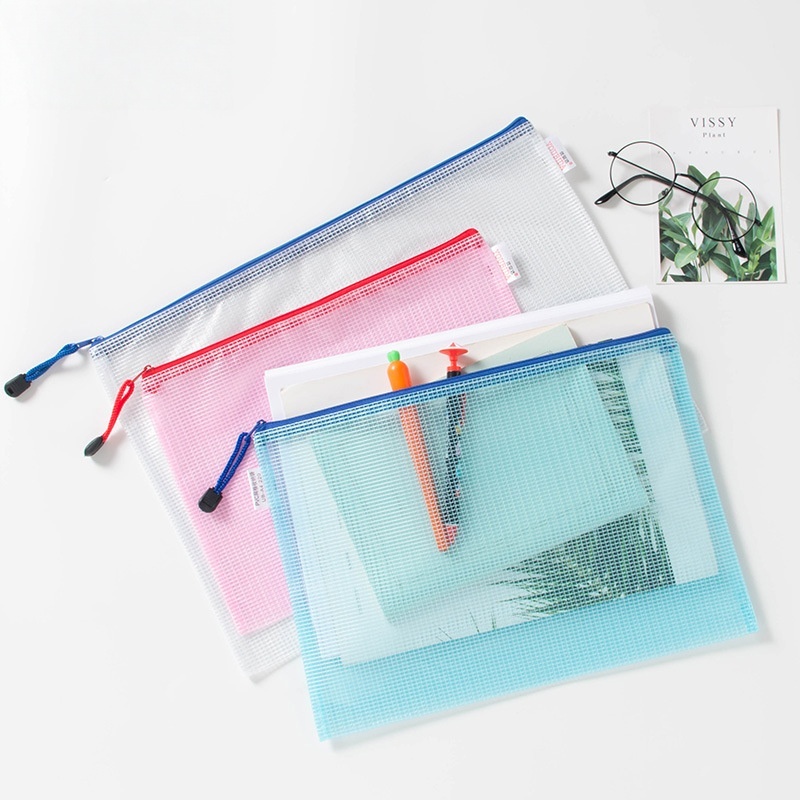 20pcs A4 Zipper Bag Grid Waterproof File Bag PVC Zipper Transparent Bag ...