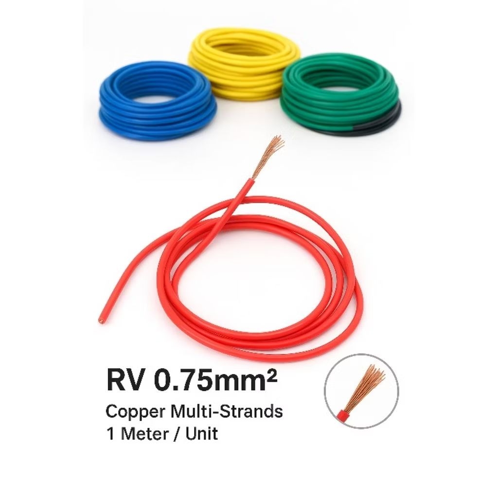 Heavy Duty Wayar RV 0.75mm² (AWG 18) – Copper Multi-Strands | 1 Meter ...