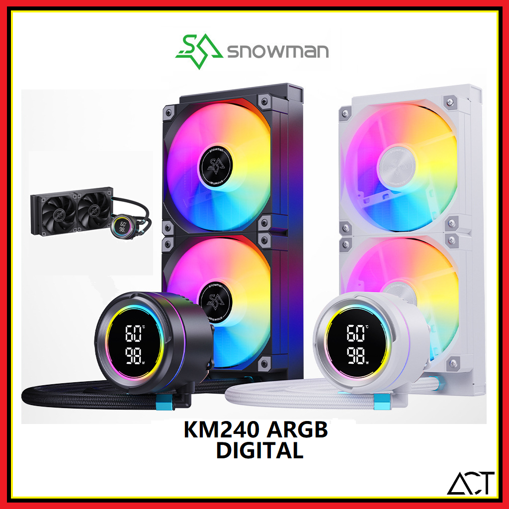 Snowman KM240 / KM360 Digital CPU Aio Cooler 240mm / 360mm Black ...