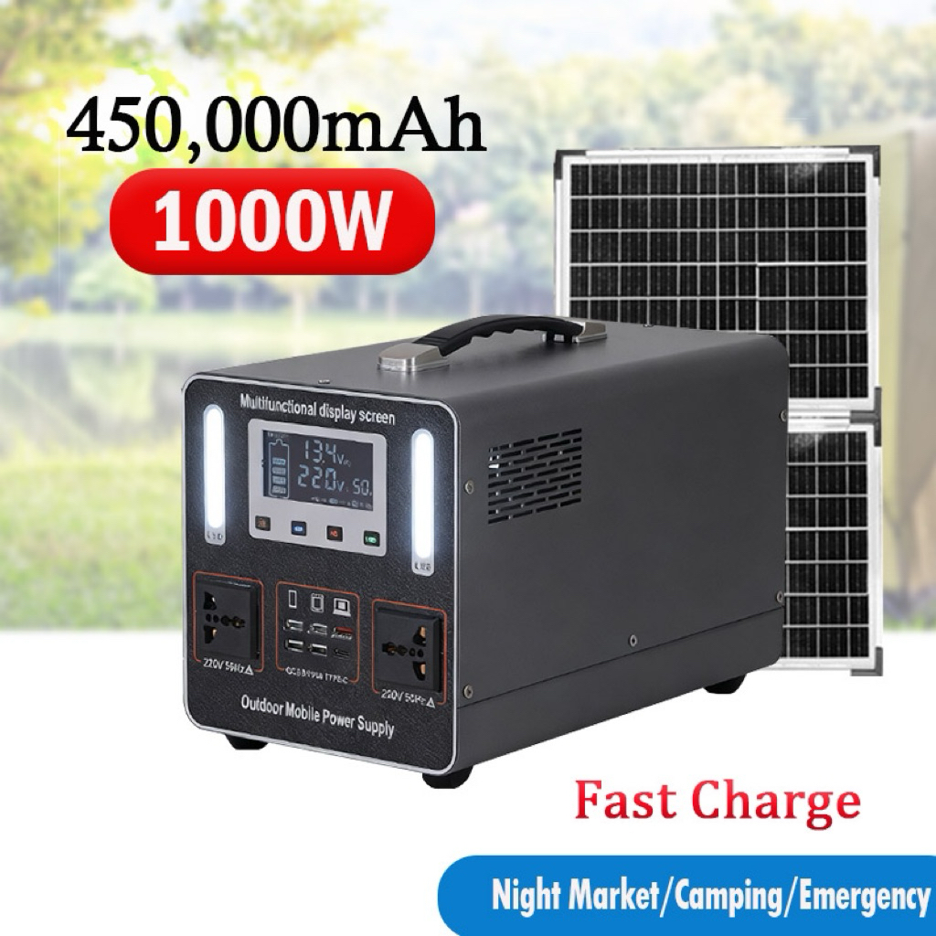Camping Portable Power Station w/ Solar Panel 1000W AC 220V Outdoor ...