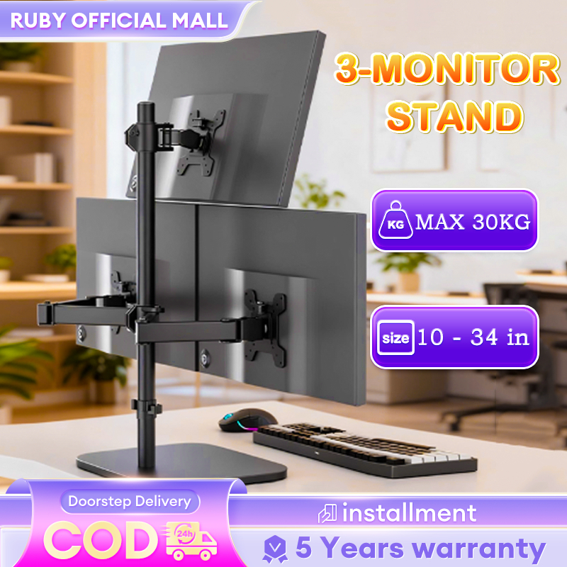 Triple Monitor Stand 3 Arms for 10-32 Inch Screens 30kg Load Tiltable ...