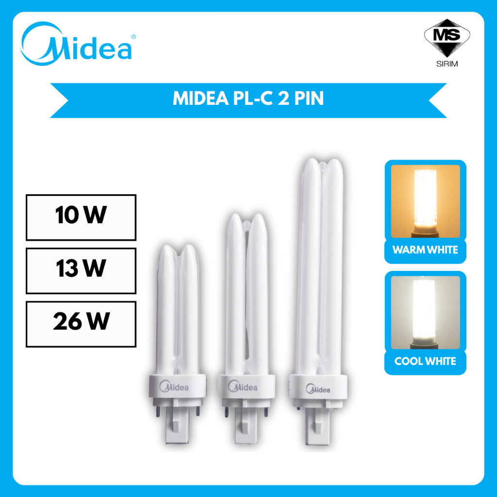 MIDEA PLC BULB 10W/13W/26W 2 PIN TYPE (WARM WHITE / COOL WHITE ...