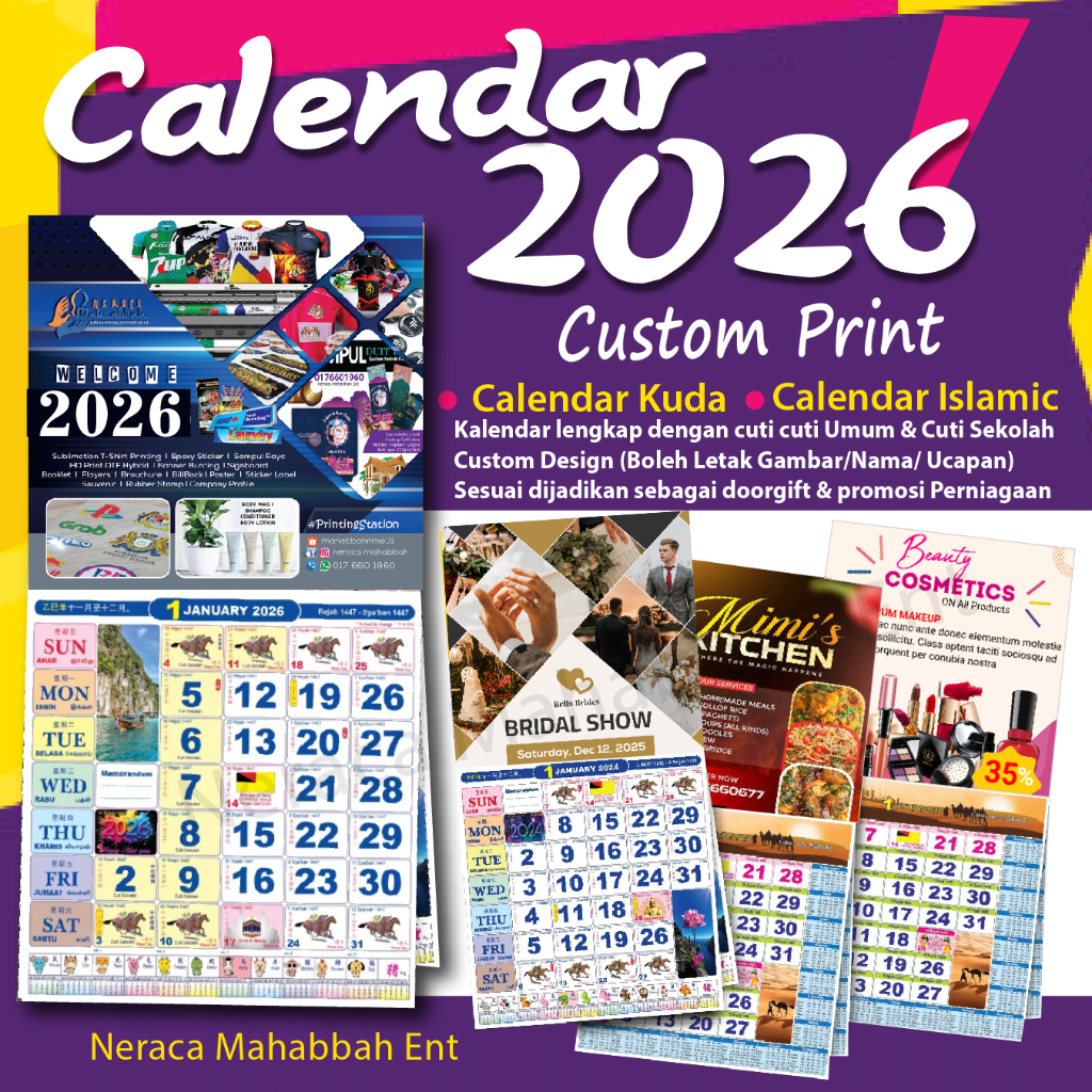Calendar 2026 [Custome Print - Mini Size] Kalendar kuda | Kalendar Islam | | Shopee Malaysia