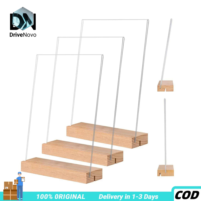 DriveNovo A4 Acrylic Menu Paper Display Stand Picture Frame with Wooden ...
