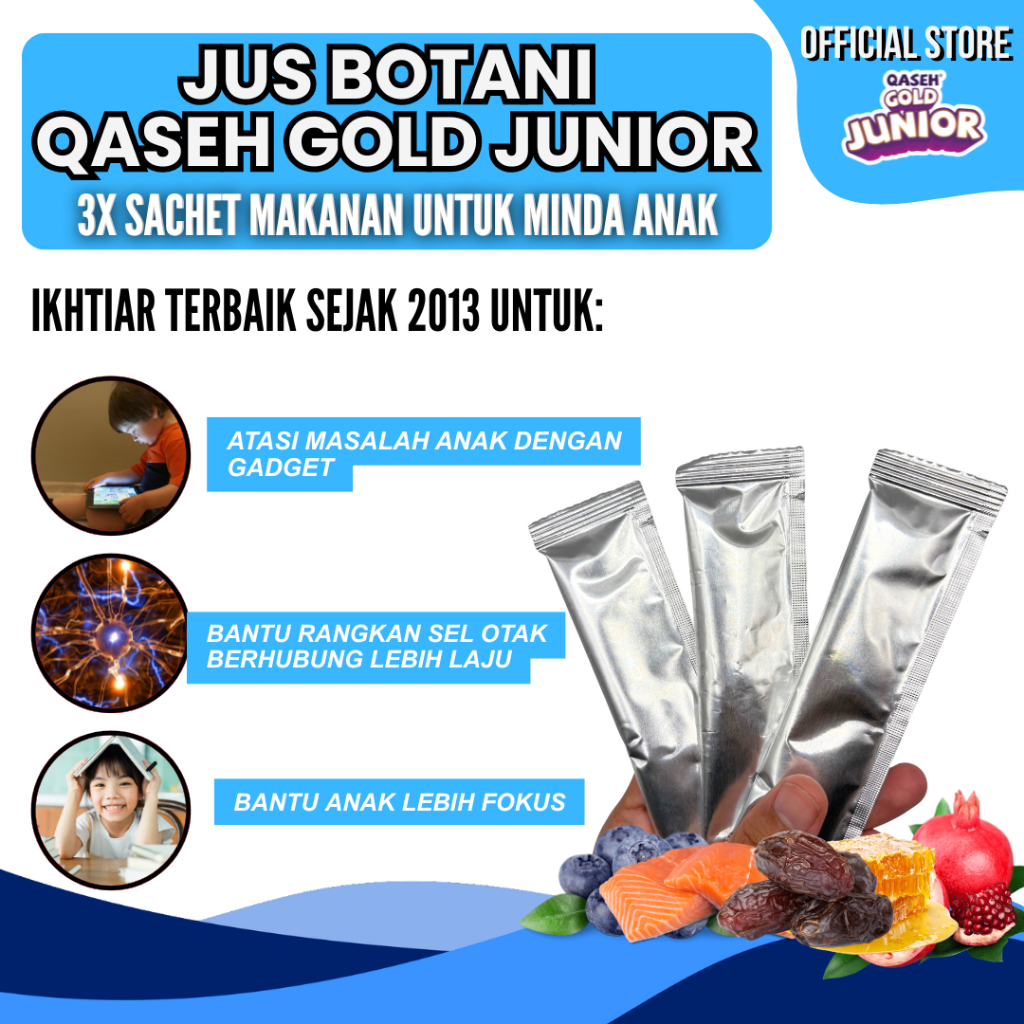[HQ QASEH GOLD JUNIOR] | 3 SACHET JUS BOTANI 16 BAHAN BANTU MINDA FOKUS ...