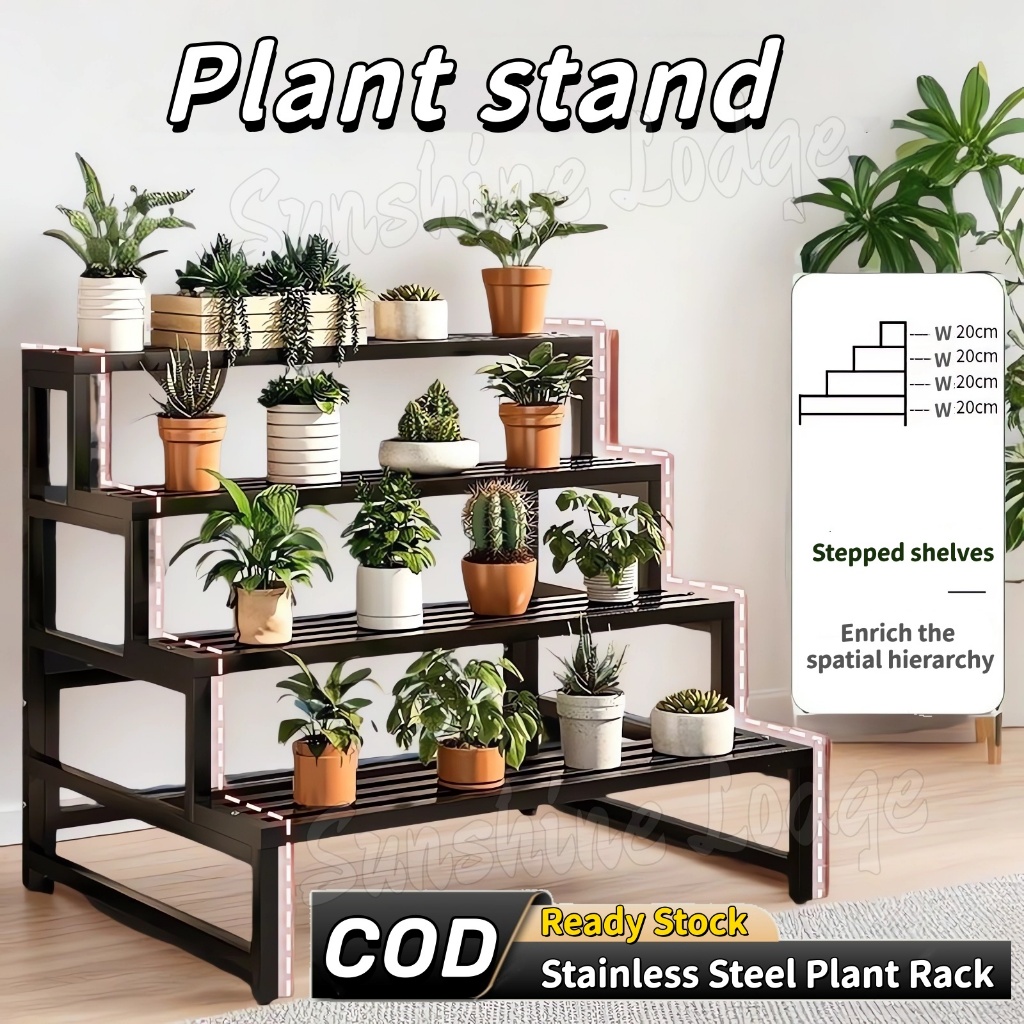 2/3 Tier Stainless Steel Flower Pot Stand Ladder Rack Plant Rack Rak ...