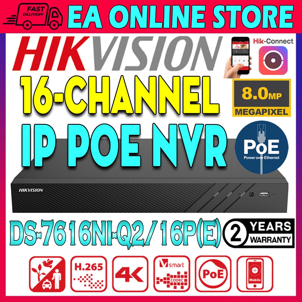 HIK HIKVISION DS-7616NI-Q2/16P(E)16CH CHANNEL Support up to 8MP 8.0MP ...