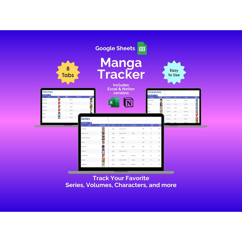 Manga Tracker Google Sheets Digital Reading Journal Anime Log Series ...