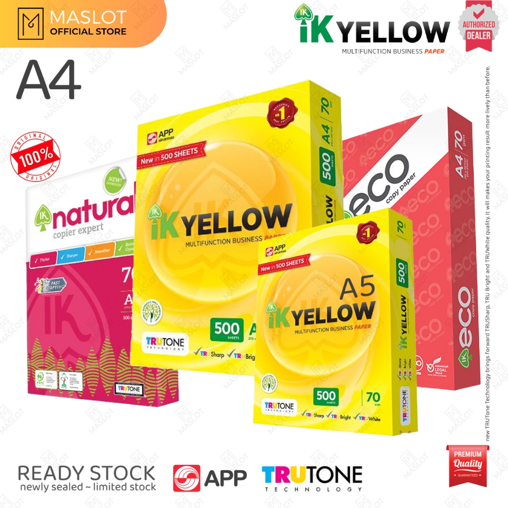 IK Yellow Paper A4 Size 70gsm / 80gsm - 500 Sheets Per Ream (5ream/box ...