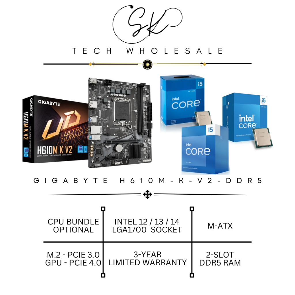 [SK TECH] GIGABYTE H610M-K-V2 DDR5 M-ATX MOTHERBOARD + INTEL LGA1700 ...