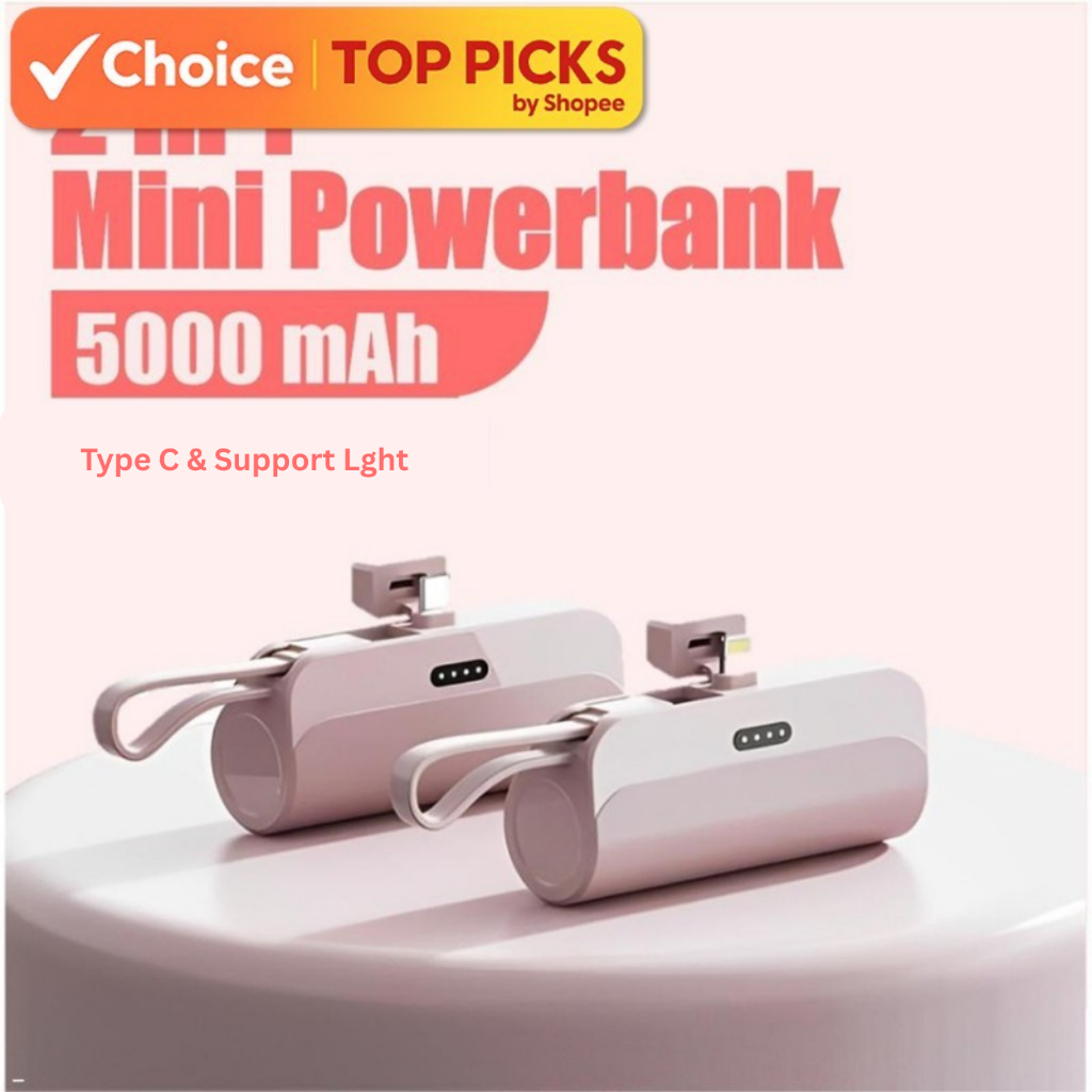 Ultra Slim Mini Power Bank 5000mAh - Built-in Cable, Capsule Design for ...
