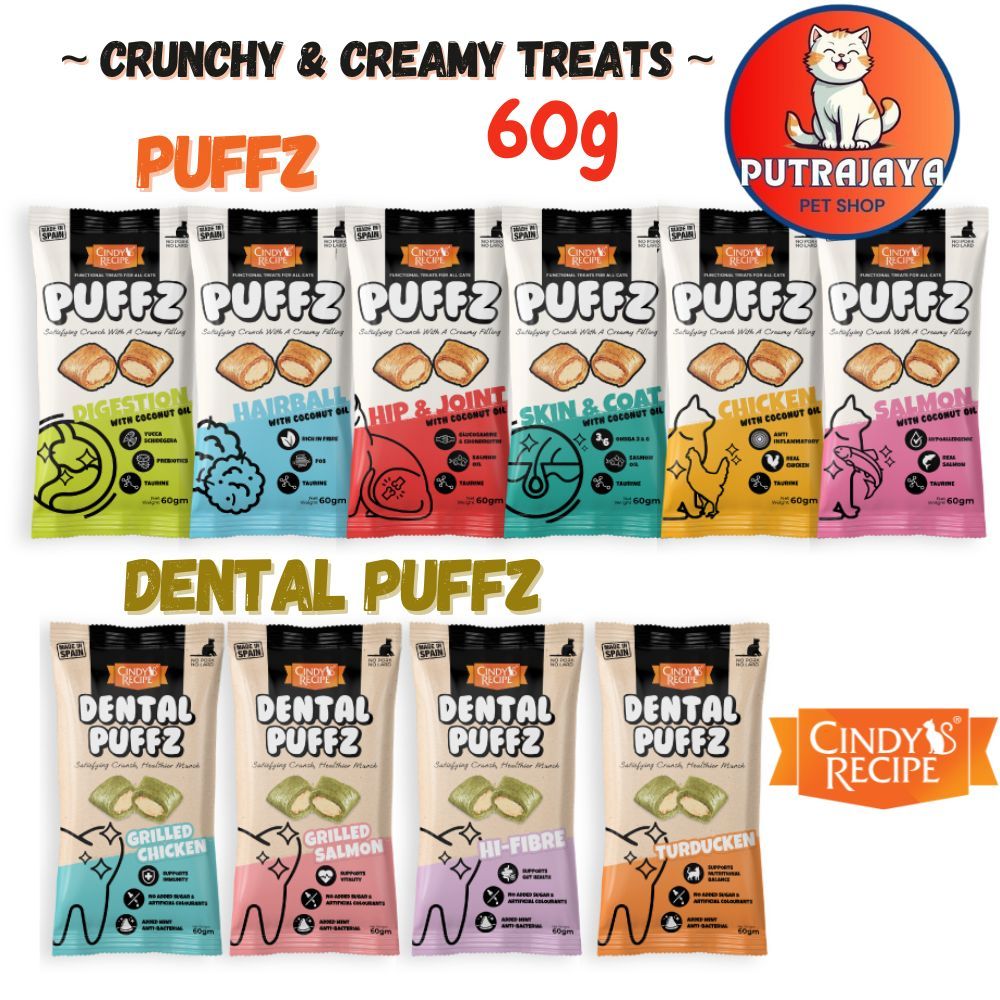 CINDY'S RECIPE Puffz 60G_Cat Treats ( Dental/ Chicken/ Salmon /Hairball ...