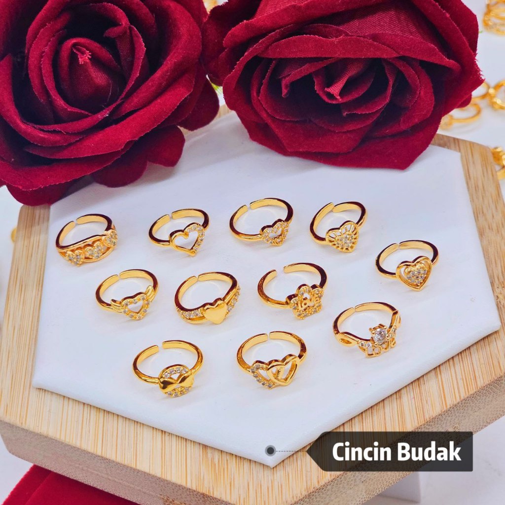 NEW Cincin Budak Permata Love Design Freesize Emas Sadur 24K Emas ...