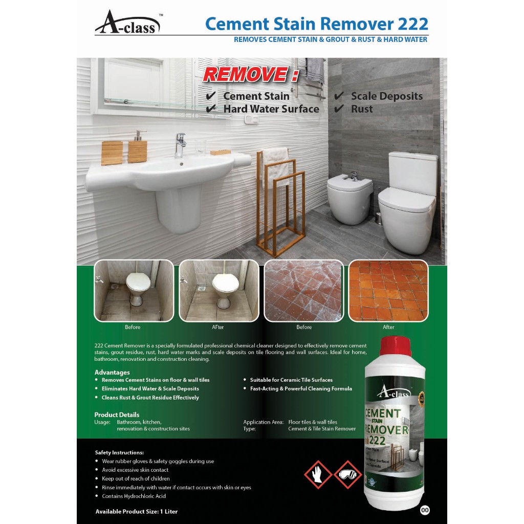 A-Class 1L 222 Floor Tiles Stain Remover Cement Remover Stain Grout ...