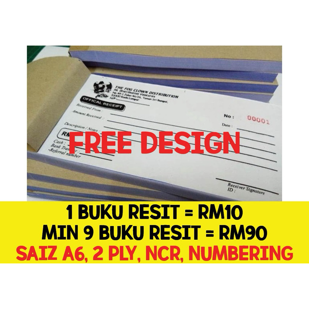 🔥9 BUKU RESIT LOGO DAN NAMA SYARIKAT SENDIRI SERENDAH RM10 SAIZ A6 2PLY ...