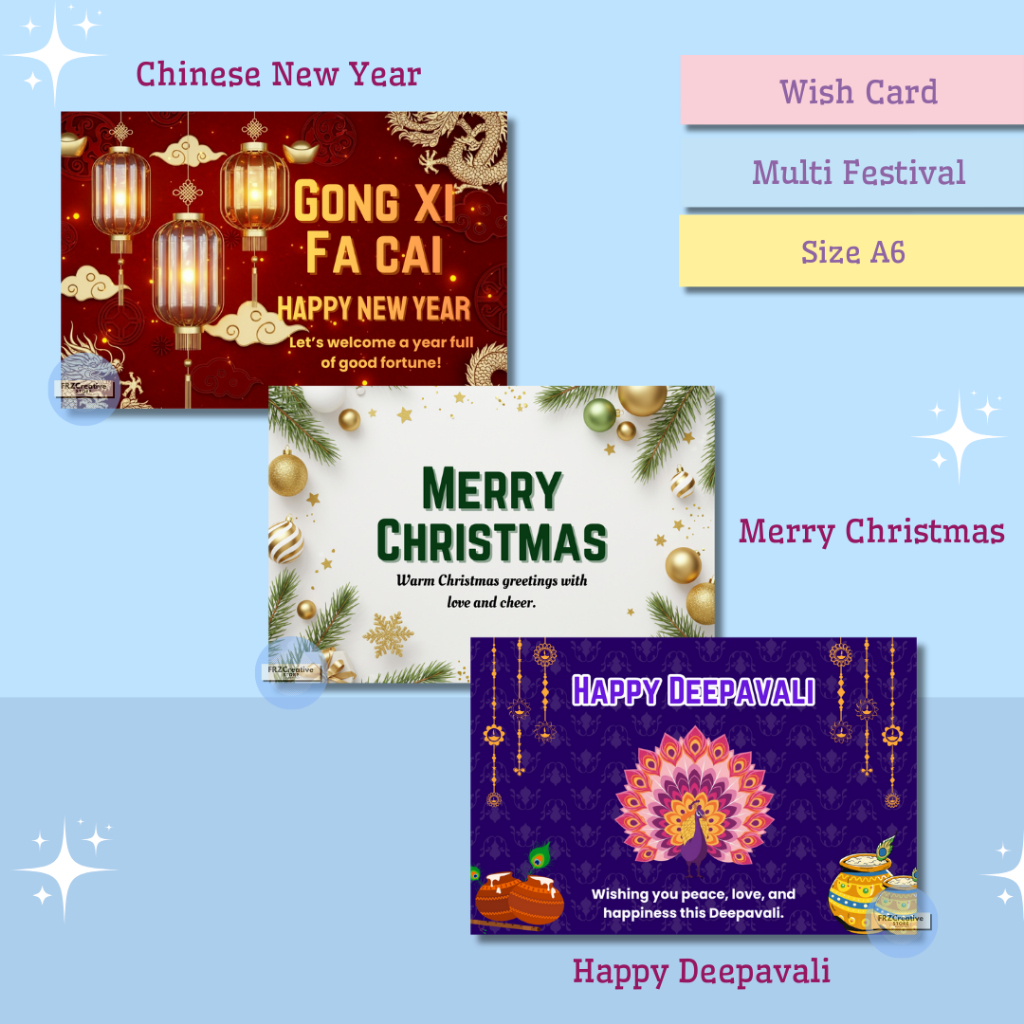 4 pcs A6 Size Kad Ucapan DEEPAVALI With Envelope CHRISTMAS Greeting ...