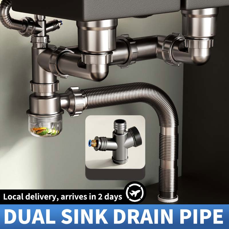 Kitchen Drain Pipe / Vegetable Sink Sewer Pipe / Double Sink Drain Kit ...