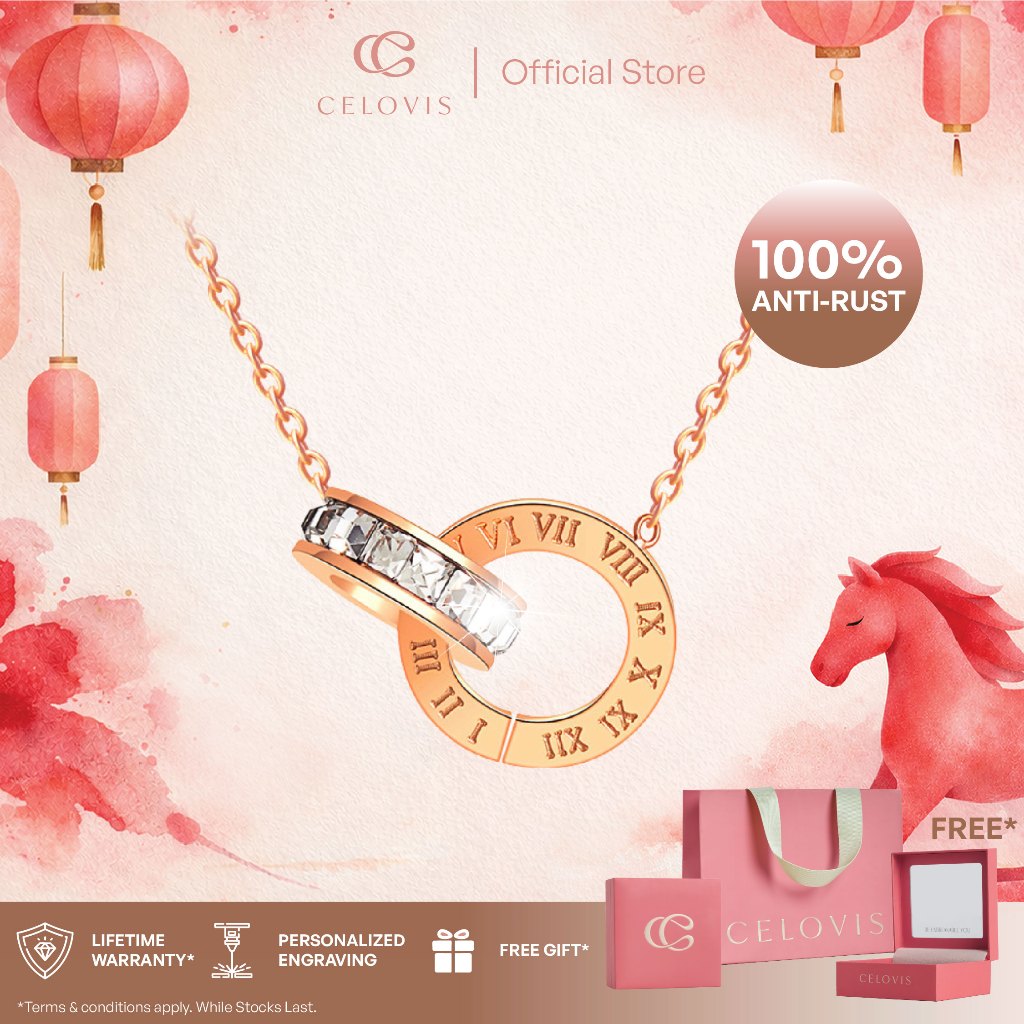 [ RAYA SALE ] CELOVIS Athena Interlocking Zirconia Double Ring Pendant ...