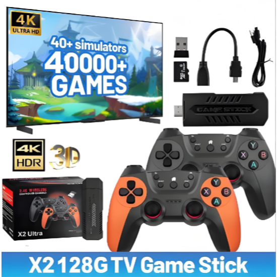 X2 Ultra Classic Retro Game Stick 4K HDMI TV Console 40000+ Games Plug ...