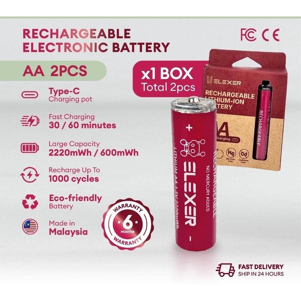 ELEXER Lithium Rechargeable AA/AAA 1.5V Battery (AAA 600mwh 2S battery ...