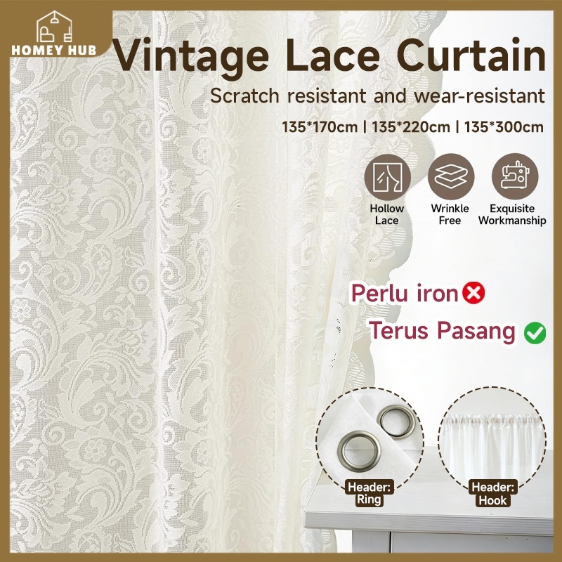 Vintage Lace Curtain Langsir Cantik Tebal Langsir Tingkap Bilik Tidur ...