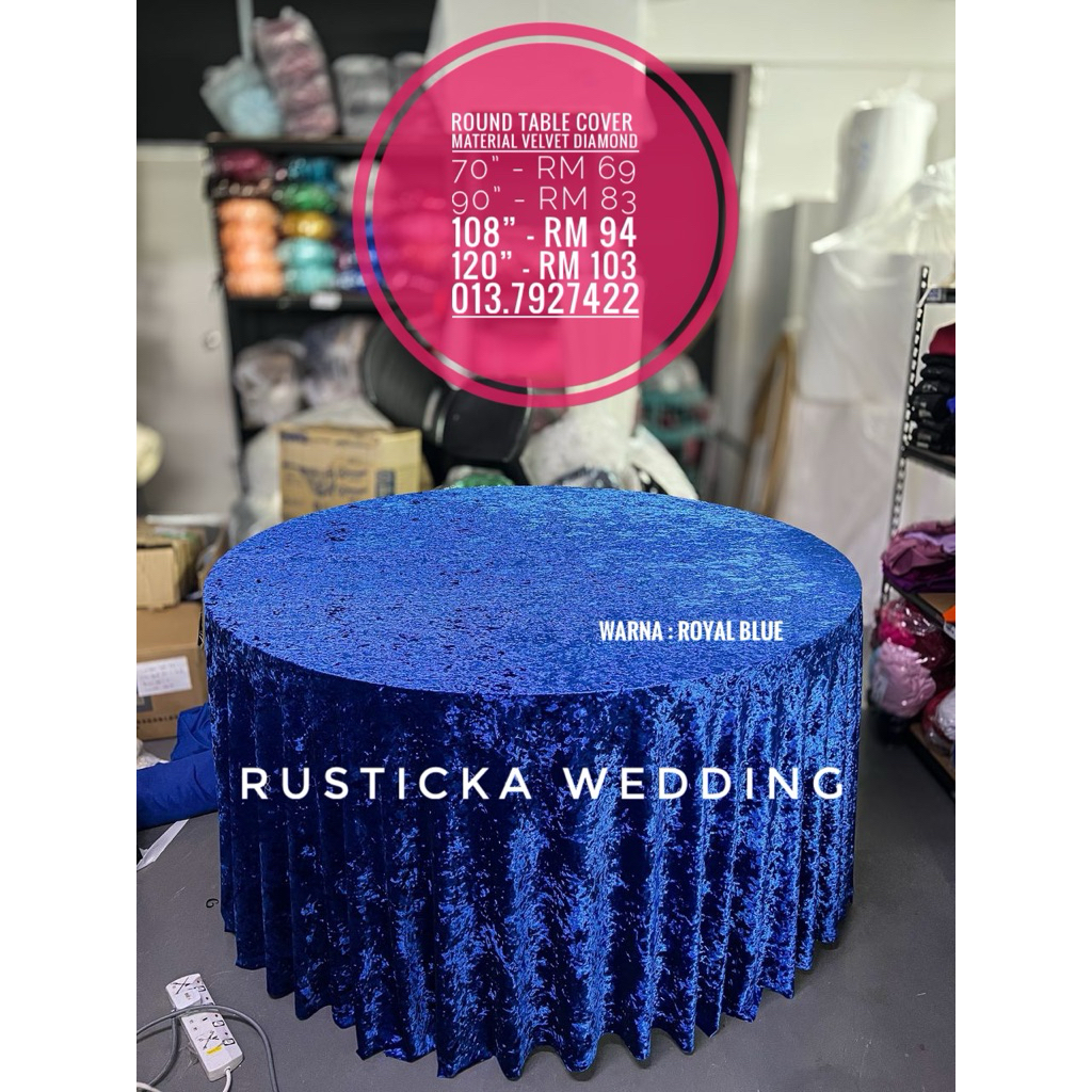 Round Table Cover Velvet Diamond Alas Meja Bulat Baldu Catering Canopy ...