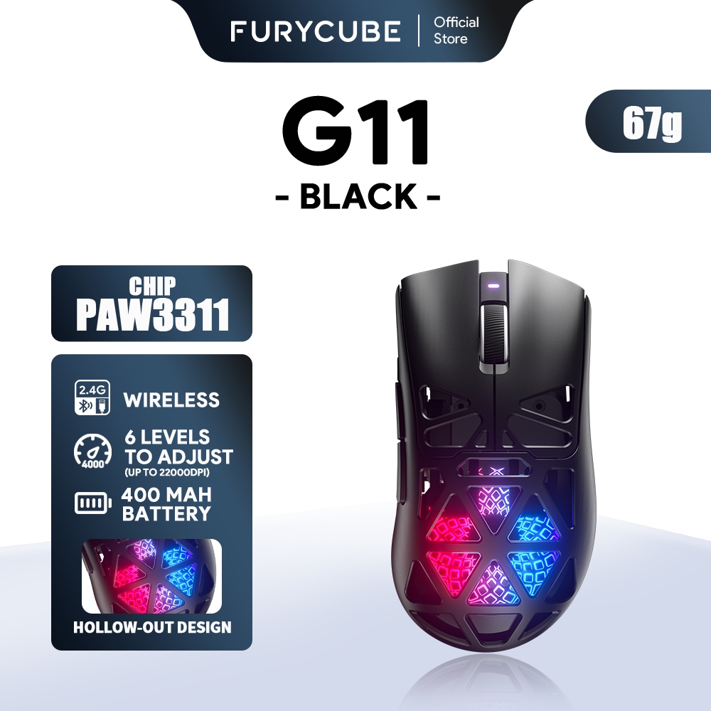 FURYCUBE G11 Mouse Contours Wireless Mice PAW3311 Sensor with Macro For ...