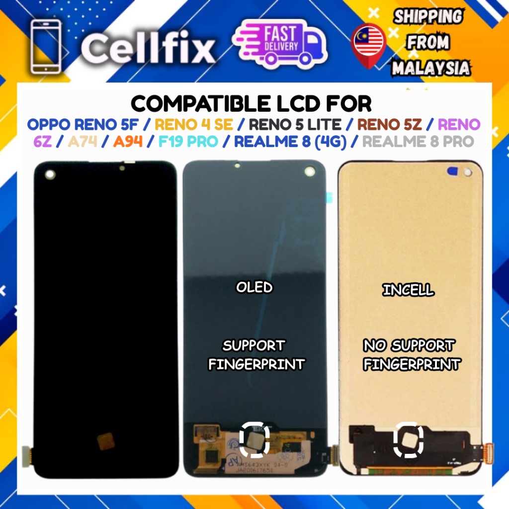 CELLFIX I OPPO RENO 5F COMPATIBLE LCD DISPLAY TOUCH SCREEN DIGITIZER ...