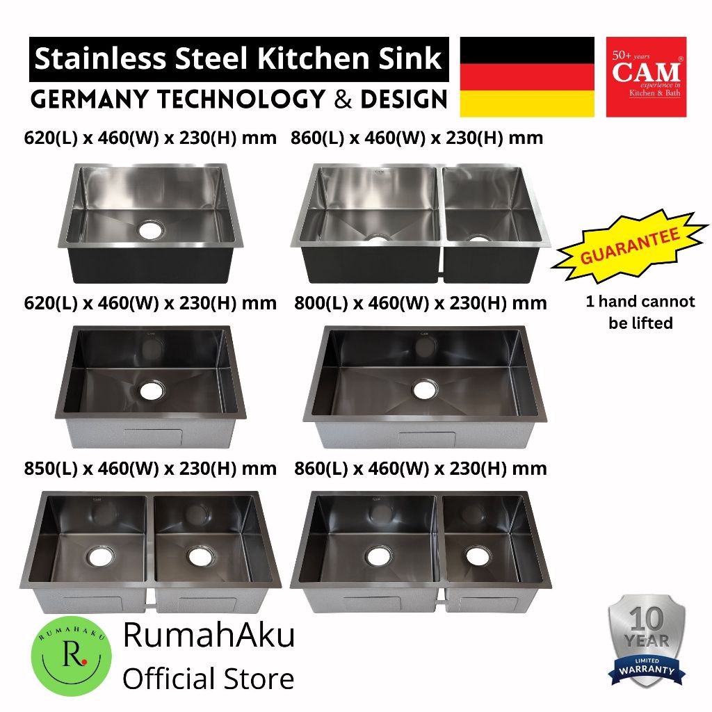 RumahAku 304 Handmade( Besar / Tebal ) Nano Black Kitchen Sink ...