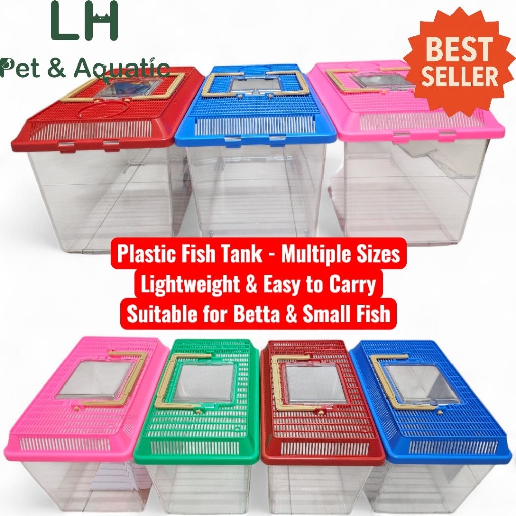 Plastic Fish Tank Aquarium Box with Lid Multiple Sizes Betta Tank ...