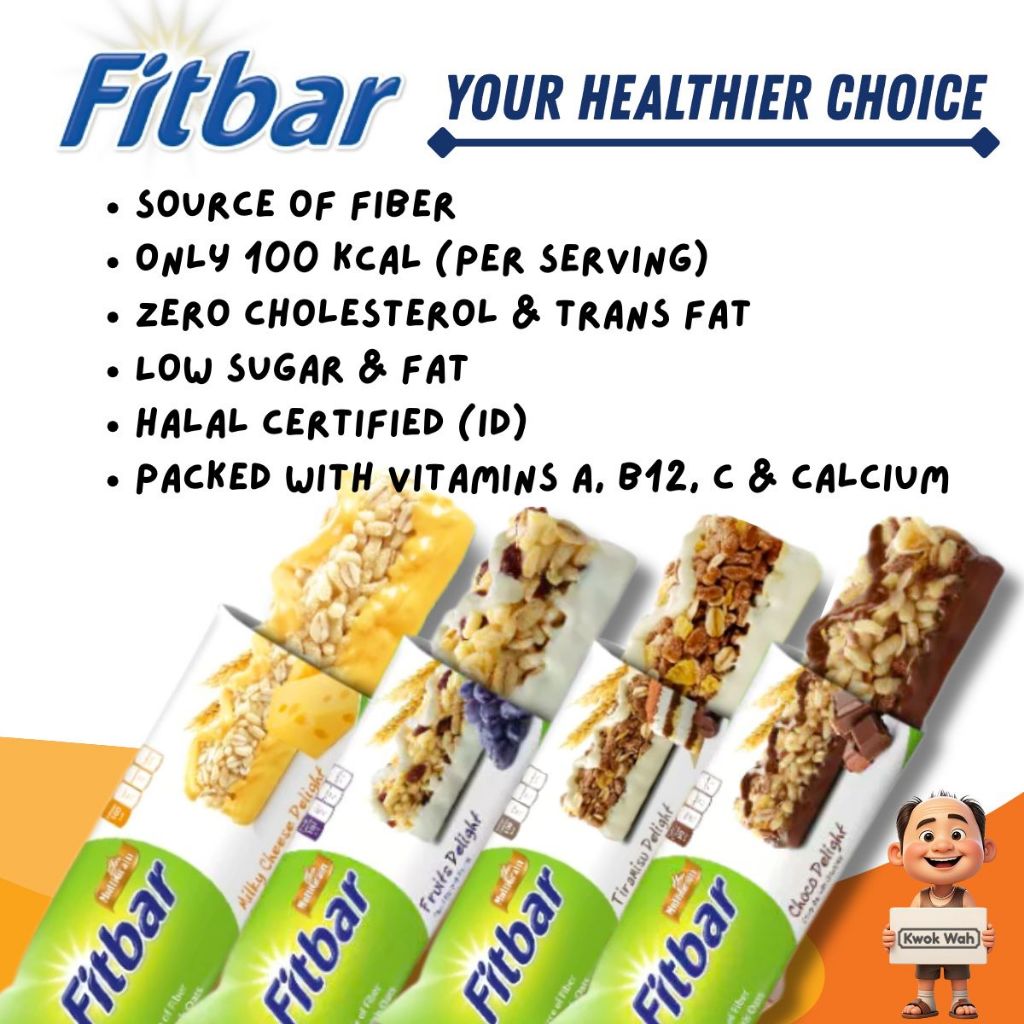 KALBE FITBAR–1 Box (12 Bars)–High Fiber Snack–Only 100 kcal–Low Sugar ...